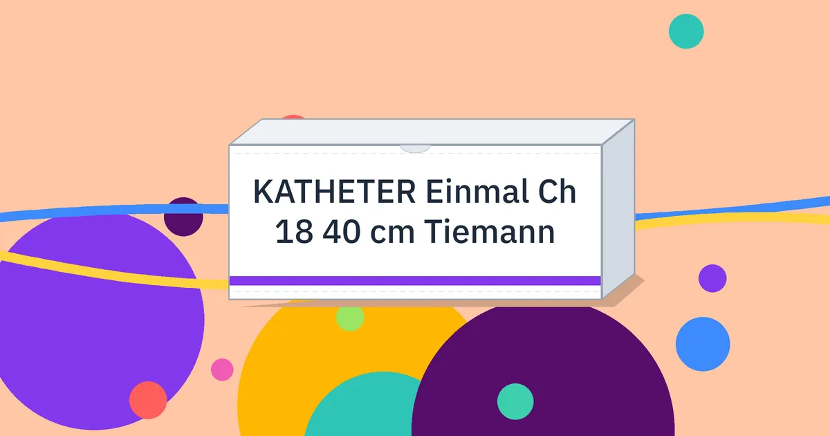 Symbolbild: Packung mit der Aufschrift KATHETER Einmal Ch 18 40 cm Tiemann (PZN 01730114) – Verfügbarkeit und Bezug in Apotheken in Frankfurt am Main