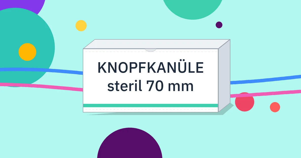 Symbolbild: Packung mit der Aufschrift KNOPFKANÜLE steril 70 mm (PZN 16778730) – Verfügbarkeit und Bezug in Apotheken in Frankfurt am Main
