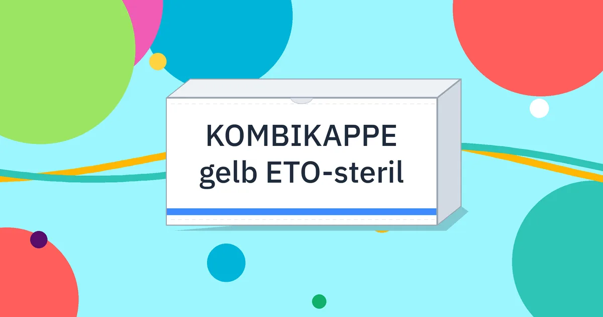 Symbolbild: Packung mit der Aufschrift KOMBIKAPPE gelb ETO-steril (PZN 02460036) – Verfügbarkeit und Bezug in Apotheken in Frankfurt am Main