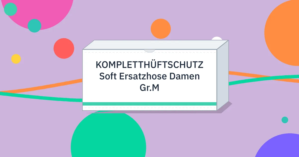 Symbolbild: Packung mit der Aufschrift KOMPLETTHÜFTSCHUTZ Soft Ersatzhose Damen Gr.M (PZN 09372074) – Verfügbarkeit und Bezug in Apotheken in Frankfurt am Main