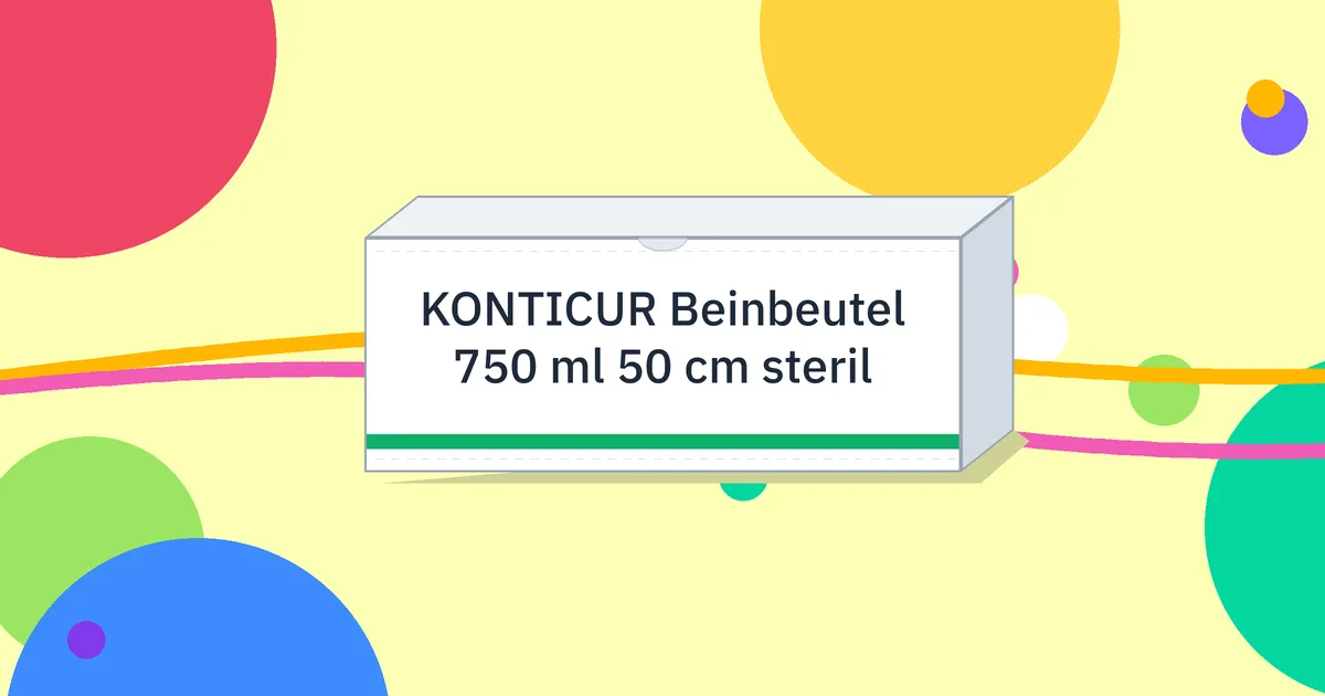 Symbolbild: Packung mit der Aufschrift KONTICUR Beinbeutel 750 ml 50 cm steril (PZN 18473101) – Verfügbarkeit und Bezug in Apotheken in Frankfurt am Main