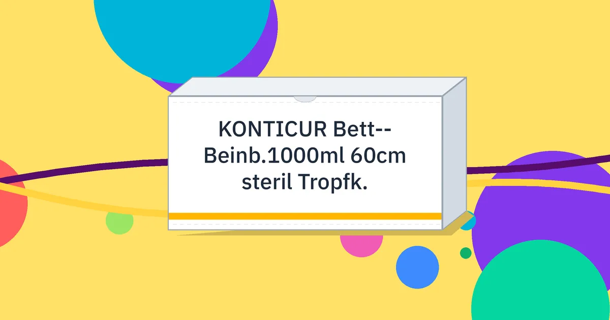 Symbolbild: Packung mit der Aufschrift KONTICUR Bett--Beinb.1000ml 60cm steril Tropfk. (PZN 18473153) – Verfügbarkeit und Bezug in Apotheken in Frankfurt am Main