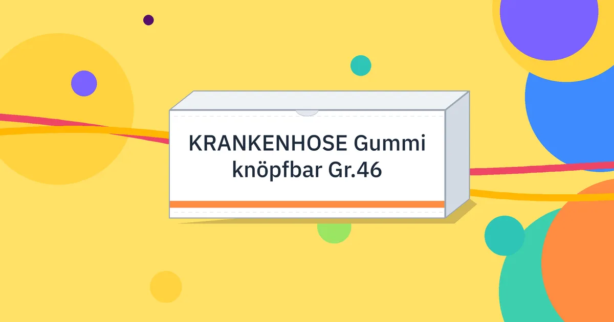 Symbolbild: Packung mit der Aufschrift KRANKENHOSE Gummi knöpfbar Gr.46 (PZN 01979813) – Verfügbarkeit und Bezug in Apotheken in Frankfurt am Main
