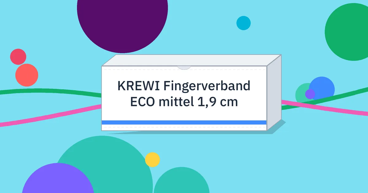 Symbolbild: Packung mit der Aufschrift KREWI Fingerverband ECO mittel 1,9 cm (PZN 18129757) – Verfügbarkeit und Bezug in Apotheken in Frankfurt am Main