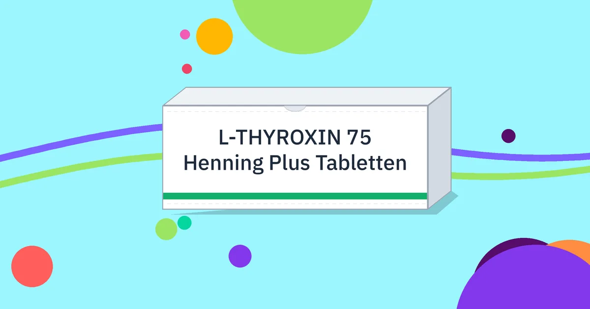 Symbolbild: Packung mit der Aufschrift L-THYROXIN 75 Henning Plus Tabletten (PZN 03343686) – Verfügbarkeit und Bezug in Apotheken in Frankfurt am Main