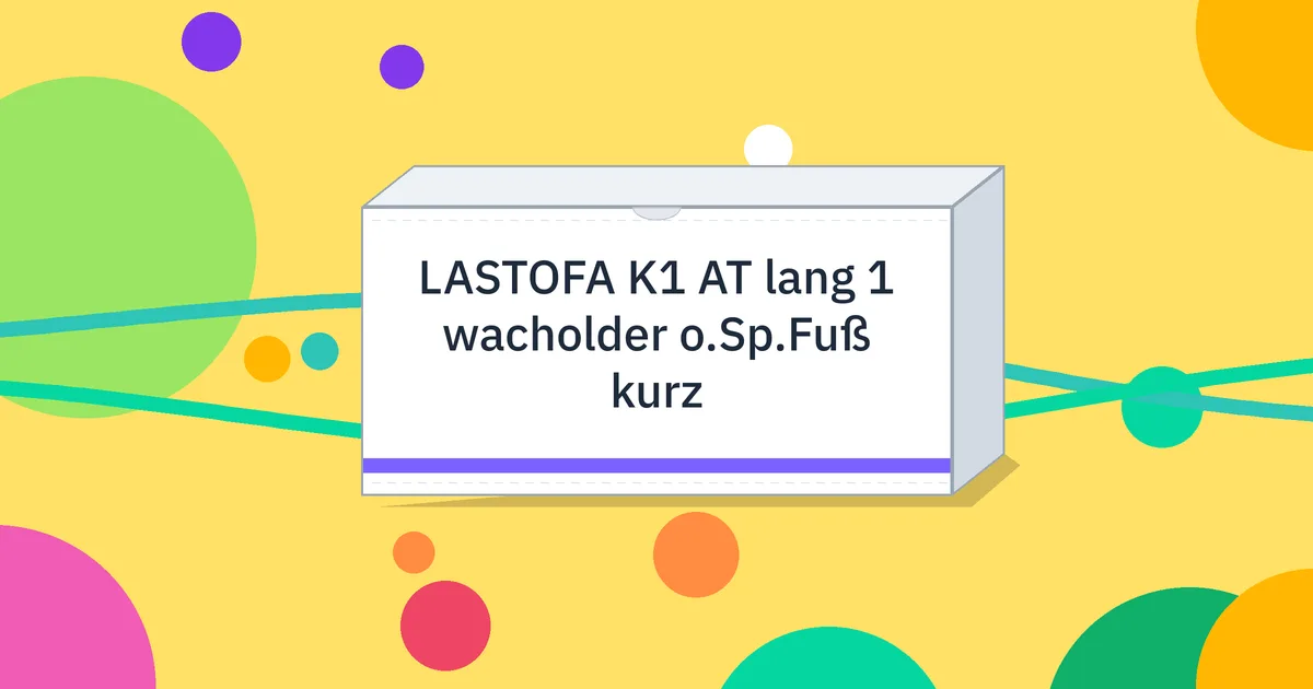 Symbolbild: Packung mit der Aufschrift LASTOFA K1 AT lang 1 wacholder o.Sp.Fuß kurz (PZN 13795142) – Verfügbarkeit und Bezug in Apotheken in Frankfurt am Main