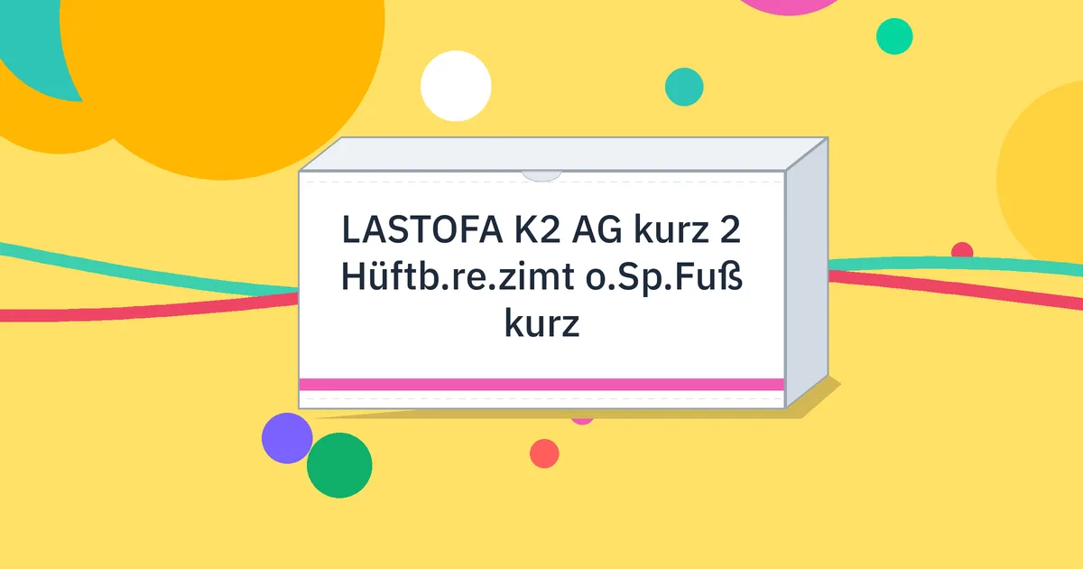 Symbolbild: Packung mit der Aufschrift LASTOFA K2 AG kurz 2 Hüftb.re.zimt o.Sp.Fuß kurz (PZN 13810835) – Verfügbarkeit und Bezug in Apotheken in Frankfurt am Main