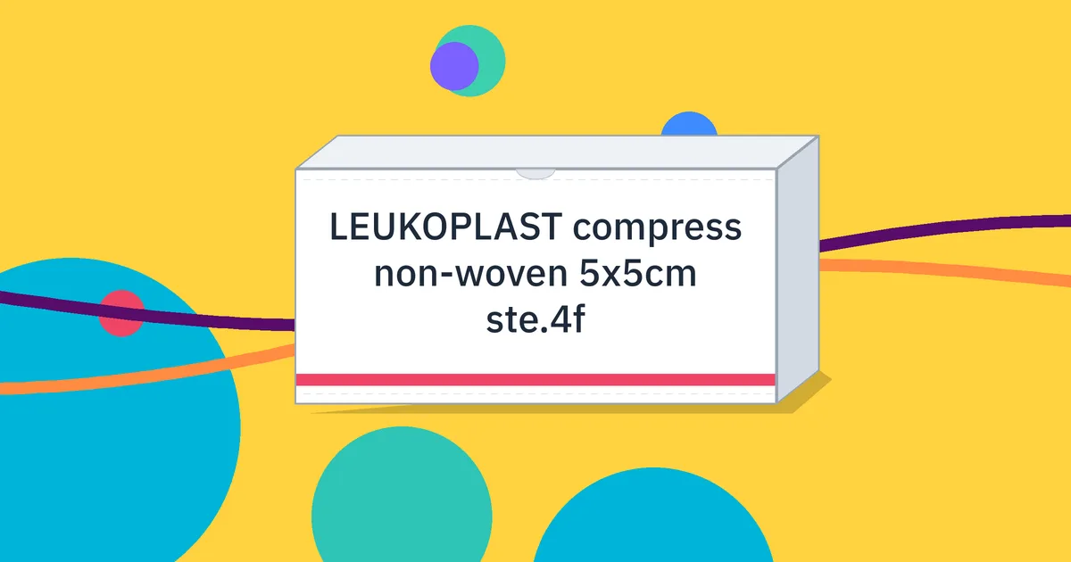 Symbolbild: Packung mit der Aufschrift LEUKOPLAST compress non-woven 5x5cm ste.4f (PZN 19064356) – Verfügbarkeit und Bezug in Apotheken in Frankfurt am Main