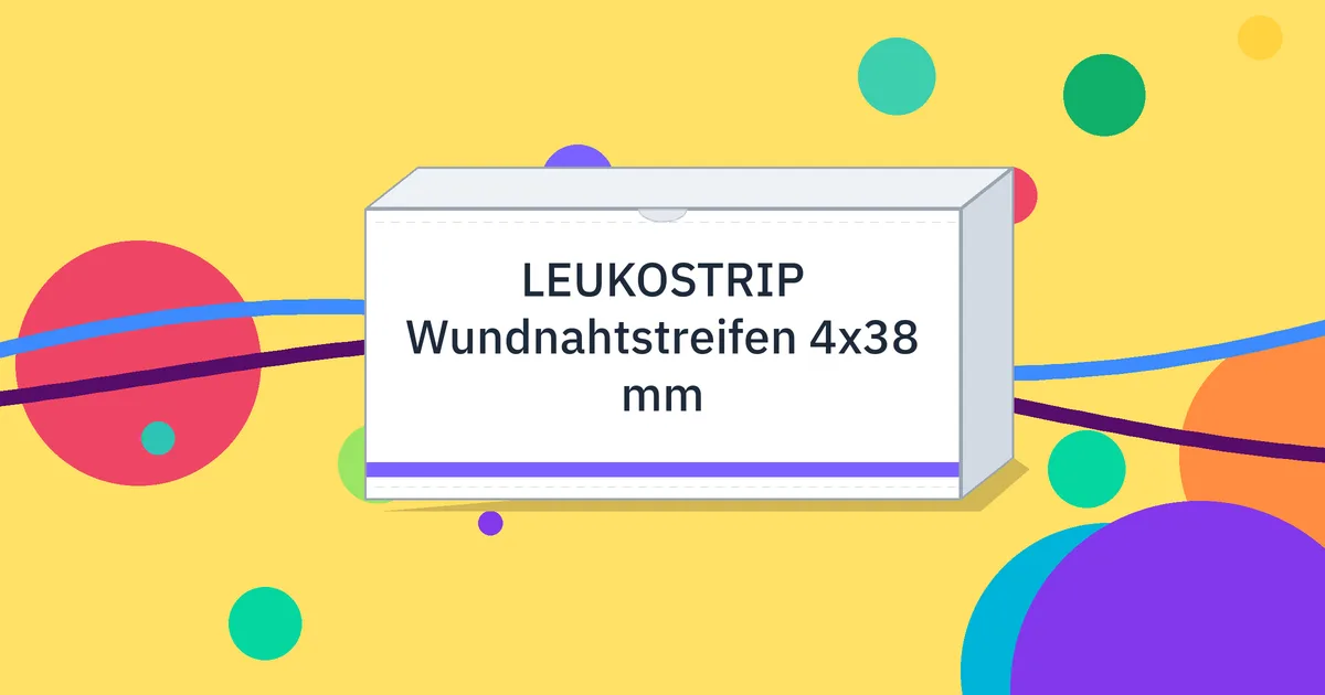 Symbolbild: Packung mit der Aufschrift LEUKOSTRIP Wundnahtstreifen 4x38 mm (PZN 17606439) – Verfügbarkeit und Bezug in Apotheken in Frankfurt am Main