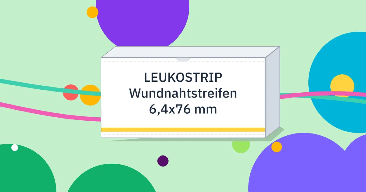 Symbolbild: Packung mit der Aufschrift LEUKOSTRIP Wundnahtstreifen 6,4x76 mm (PZN 07610380) – Verfügbarkeit und Bezug in Apotheken in Frankfurt am Main