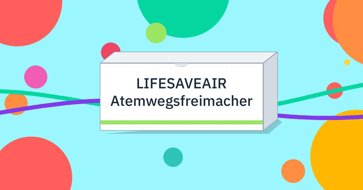 Symbolbild: Packung mit der Aufschrift LIFESAVEAIR Atemwegsfreimacher (PZN 20392893) – Verfügbarkeit und Bezug in Apotheken in Frankfurt am Main