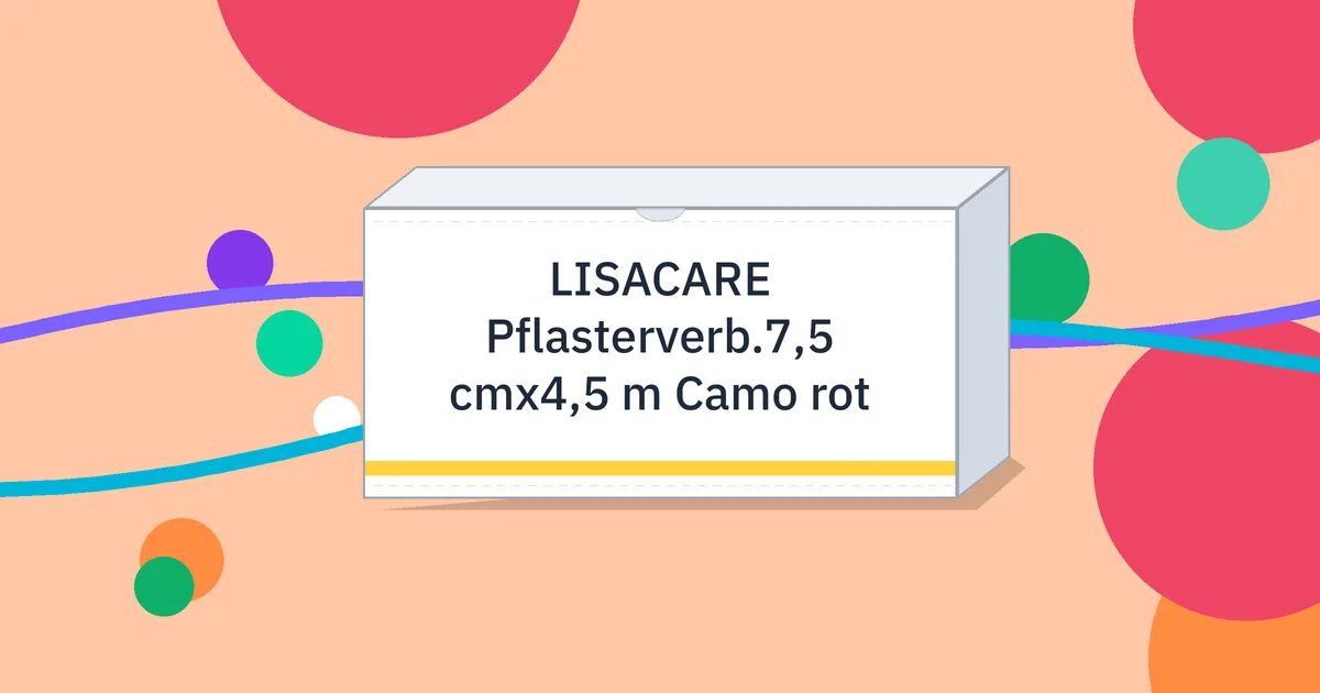 Symbolbild: Packung mit der Aufschrift LISACARE Pflasterverb.7,5 cmx4,5 m Camo rot (PZN 17892899) – Verfügbarkeit und Bezug in Apotheken in Frankfurt am Main