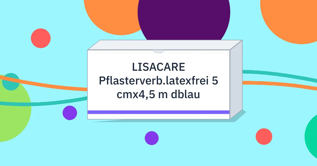 Symbolbild: Packung mit der Aufschrift LISACARE Pflasterverb.latexfrei 5 cmx4,5 m dblau (PZN 18324795) – Verfügbarkeit und Bezug in Apotheken in Frankfurt am Main