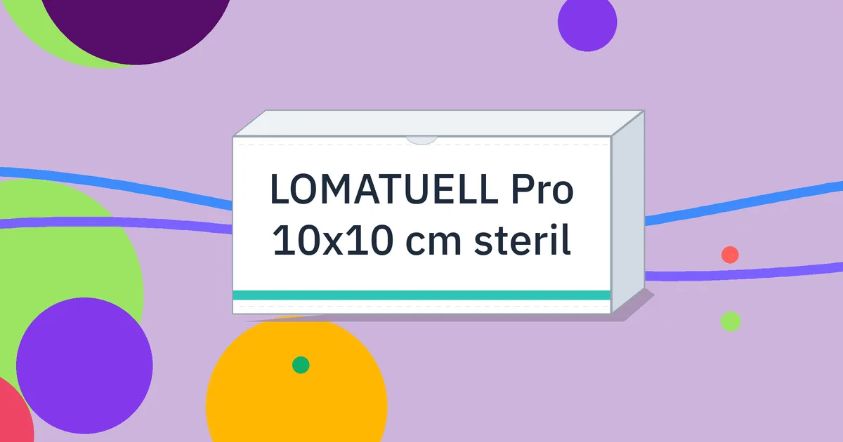 Symbolbild: Packung mit der Aufschrift LOMATUELL Pro 10x10 cm steril (PZN 19900077) – Verfügbarkeit und Bezug in Apotheken in Frankfurt am Main