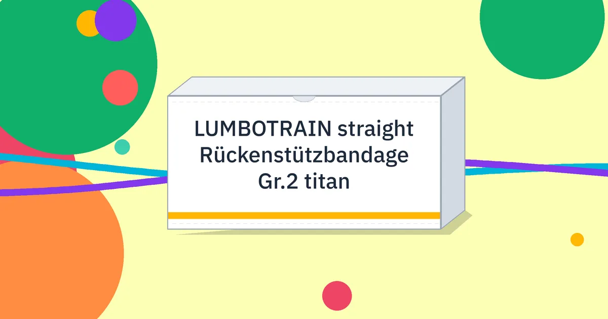 Symbolbild: Packung mit der Aufschrift LUMBOTRAIN straight Rückenstützbandage Gr.2 titan (PZN 19346439) – Verfügbarkeit und Bezug in Apotheken in Frankfurt am Main