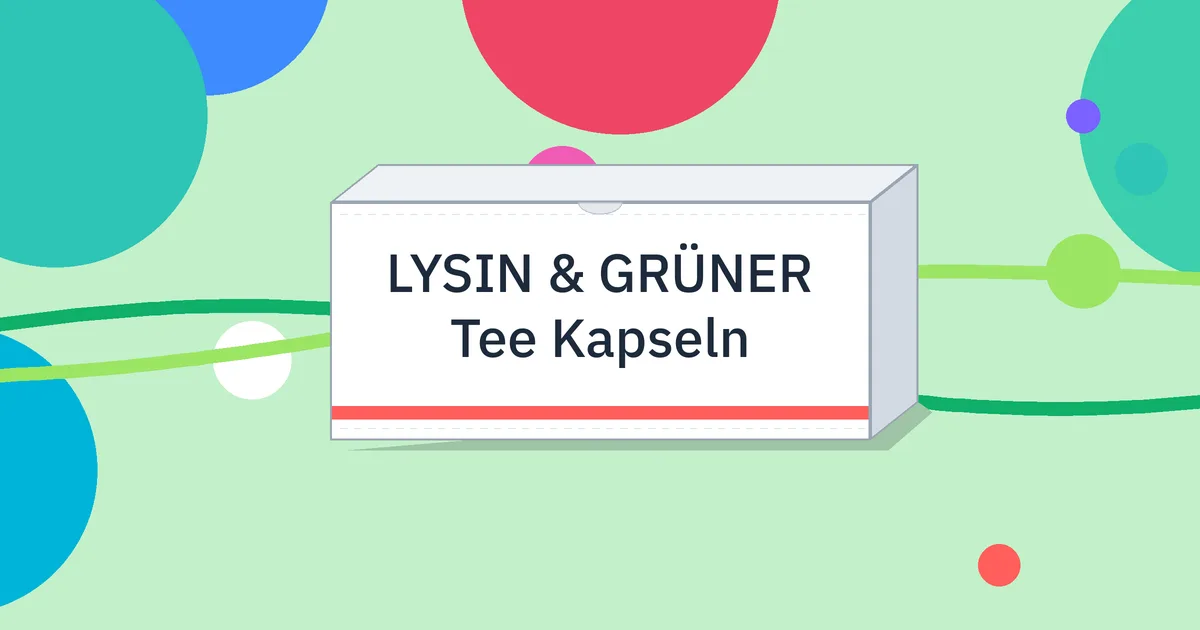 Symbolbild: Packung mit der Aufschrift LYSIN & GRÜNER Tee Kapseln (PZN 18486670) – Verfügbarkeit und Bezug in Apotheken in Frankfurt am Main