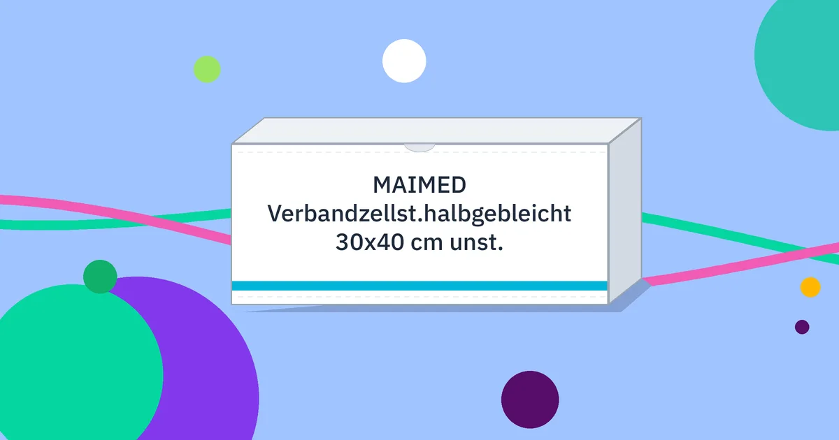 Symbolbild: Packung mit der Aufschrift MAIMED Verbandzellst.halbgebleicht 30x40 cm unst. (PZN 05013160) – Verfügbarkeit und Bezug in Apotheken in Frankfurt am Main
