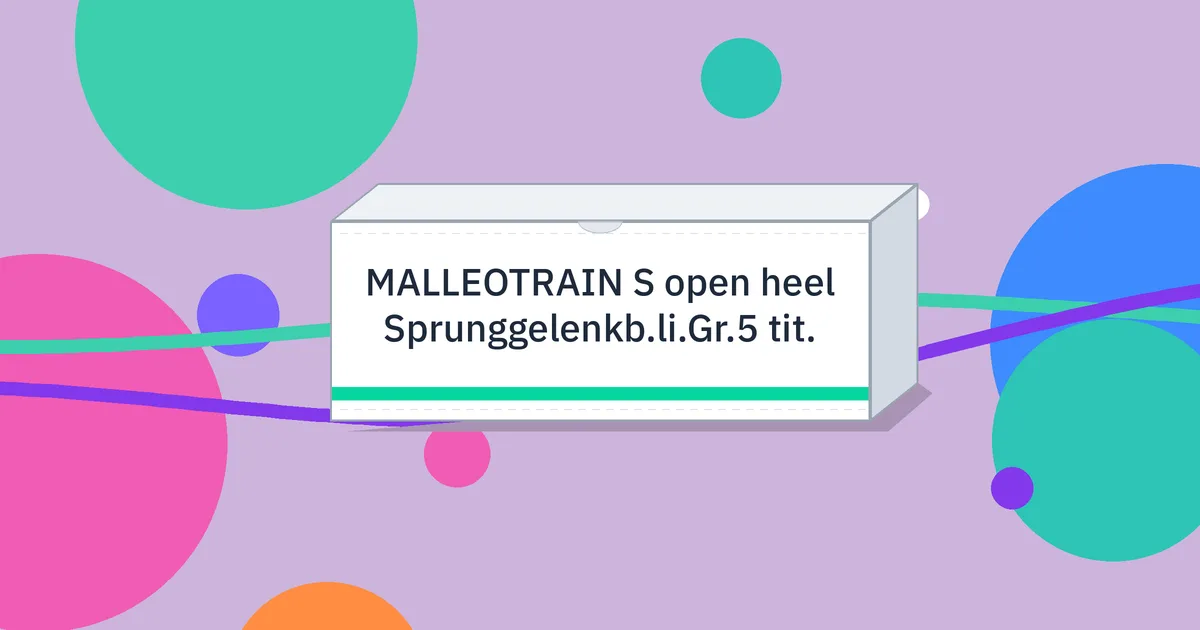 Symbolbild: Packung mit der Aufschrift MALLEOTRAIN S open heel Sprunggelenkb.li.Gr.5 tit. (PZN 10220990) – Verfügbarkeit und Bezug in Apotheken in Frankfurt am Main