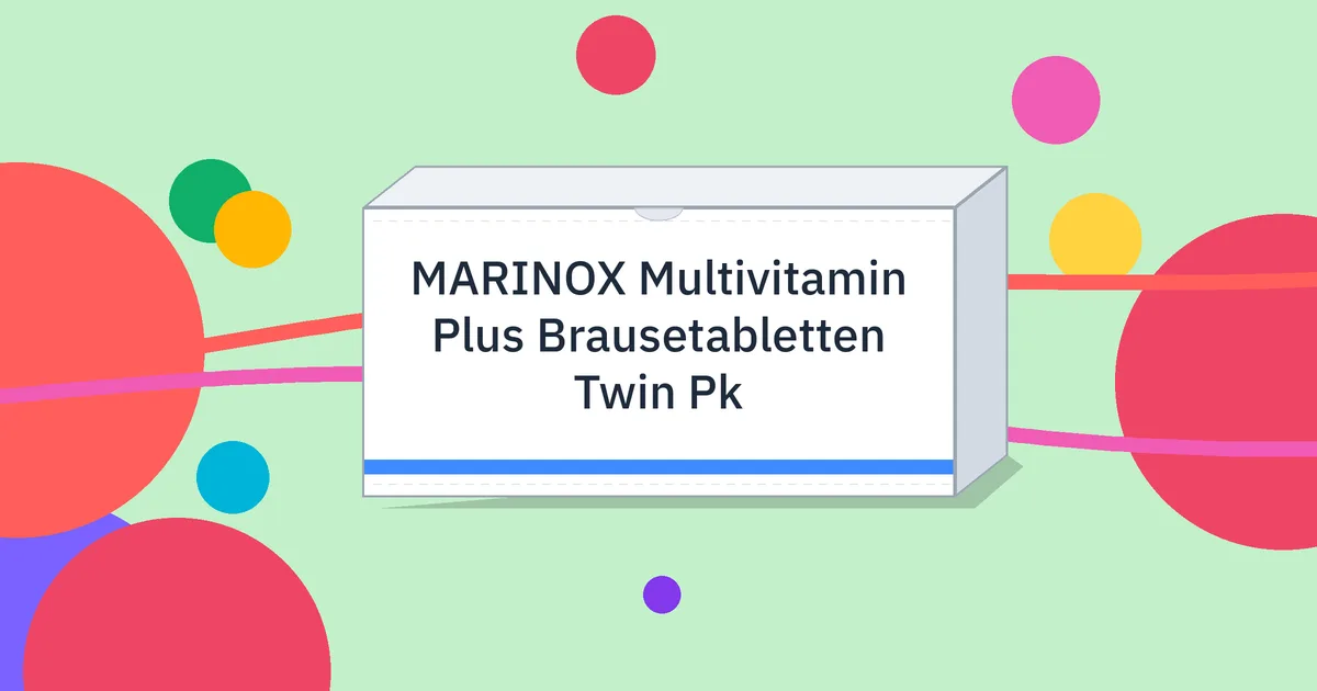 Symbolbild: Packung mit der Aufschrift MARINOX Multivitamin Plus Brausetabletten Twin Pk (PZN 16886365) – Verfügbarkeit und Bezug in Apotheken in Frankfurt am Main