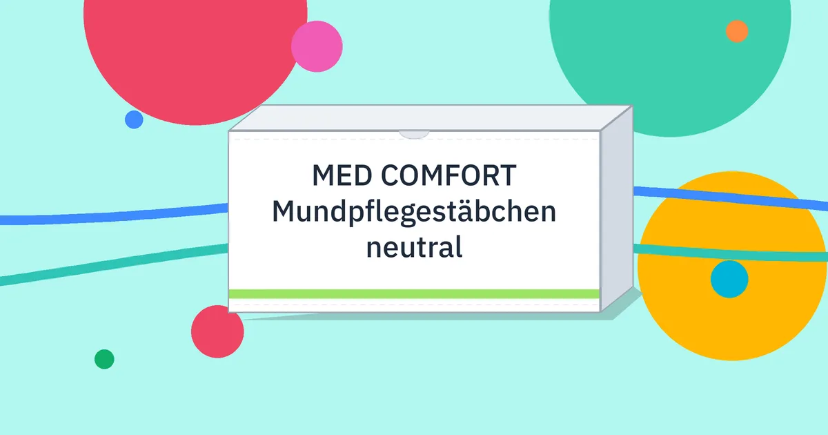 Symbolbild: Packung mit der Aufschrift MED COMFORT Mundpflegestäbchen neutral (PZN 12387955) – Verfügbarkeit und Bezug in Apotheken in Frankfurt am Main