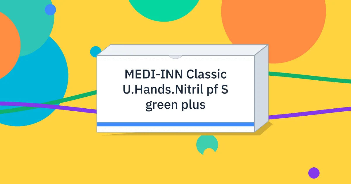 Symbolbild: Packung mit der Aufschrift MEDI-INN Classic U.Hands.Nitril pf S green plus (PZN 18445323) – Verfügbarkeit und Bezug in Apotheken in Frankfurt am Main