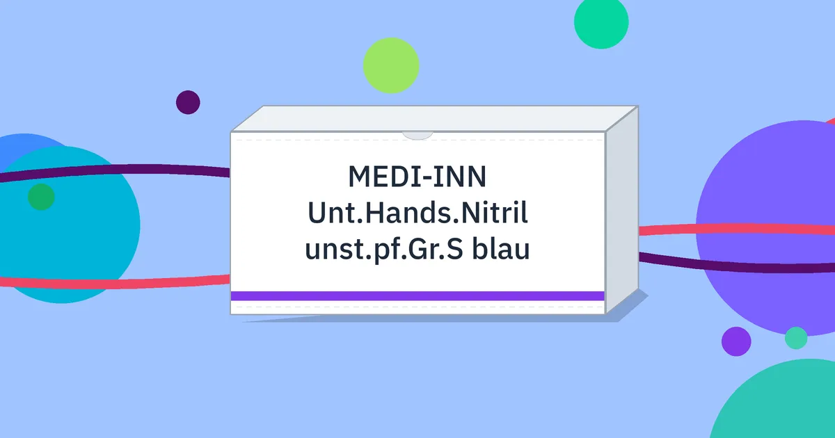 Symbolbild: Packung mit der Aufschrift MEDI-INN Unt.Hands.Nitril unst.pf.Gr.S blau (PZN 07191799) – Verfügbarkeit und Bezug in Apotheken in Frankfurt am Main