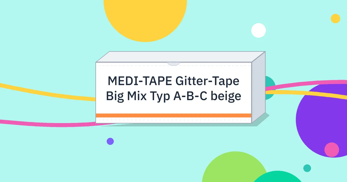 Symbolbild: Packung mit der Aufschrift MEDI-TAPE Gitter-Tape Big Mix Typ A-B-C beige (PZN 16043187) – Verfügbarkeit und Bezug in Apotheken in Frankfurt am Main