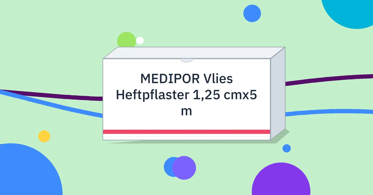 Symbolbild: Packung mit der Aufschrift MEDIPOR Vlies Heftpflaster 1,25 cmx5 m (PZN 00971784) – Verfügbarkeit und Bezug in Apotheken in Frankfurt am Main