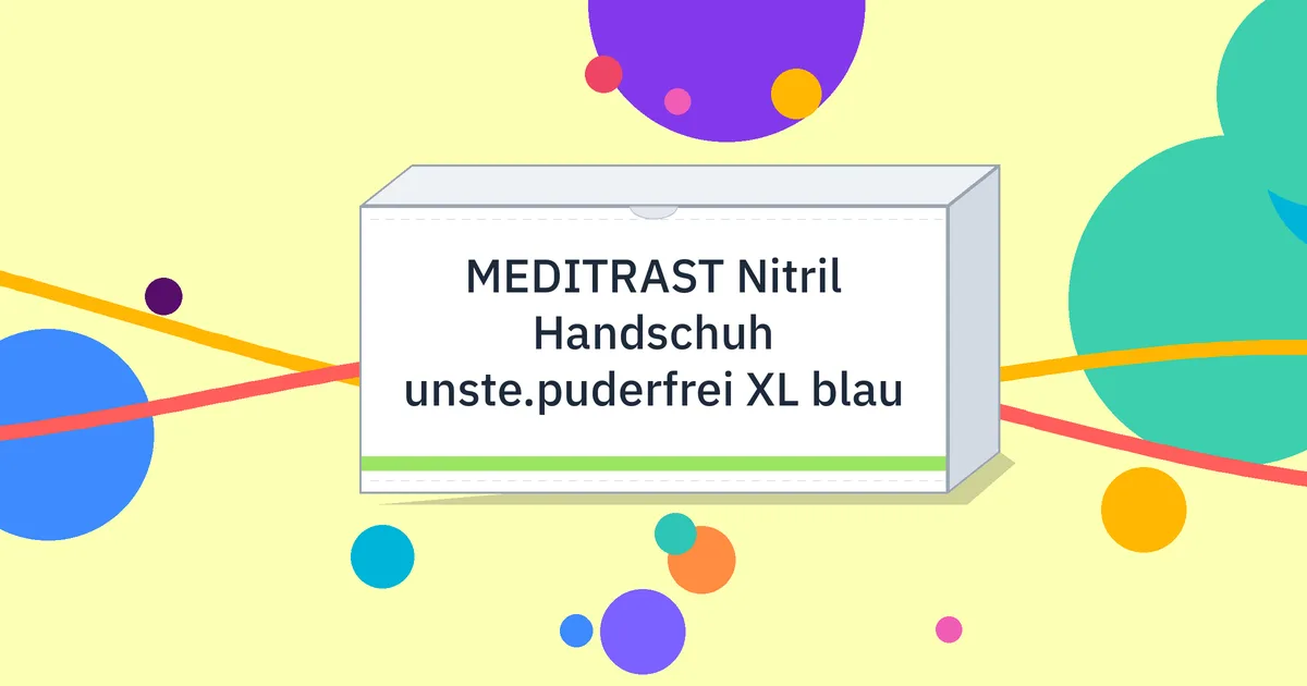 Symbolbild: Packung mit der Aufschrift MEDITRAST Nitril Handschuh unste.puderfrei XL blau (PZN 13511015) – Verfügbarkeit und Bezug in Apotheken in Frankfurt am Main