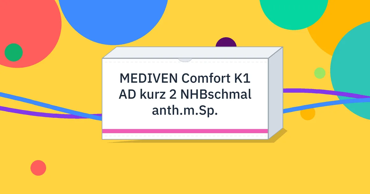 Symbolbild: Packung mit der Aufschrift MEDIVEN Comfort K1 AD kurz 2 NHBschmal anth.m.Sp. (PZN 14557367) – Verfügbarkeit und Bezug in Apotheken in Frankfurt am Main