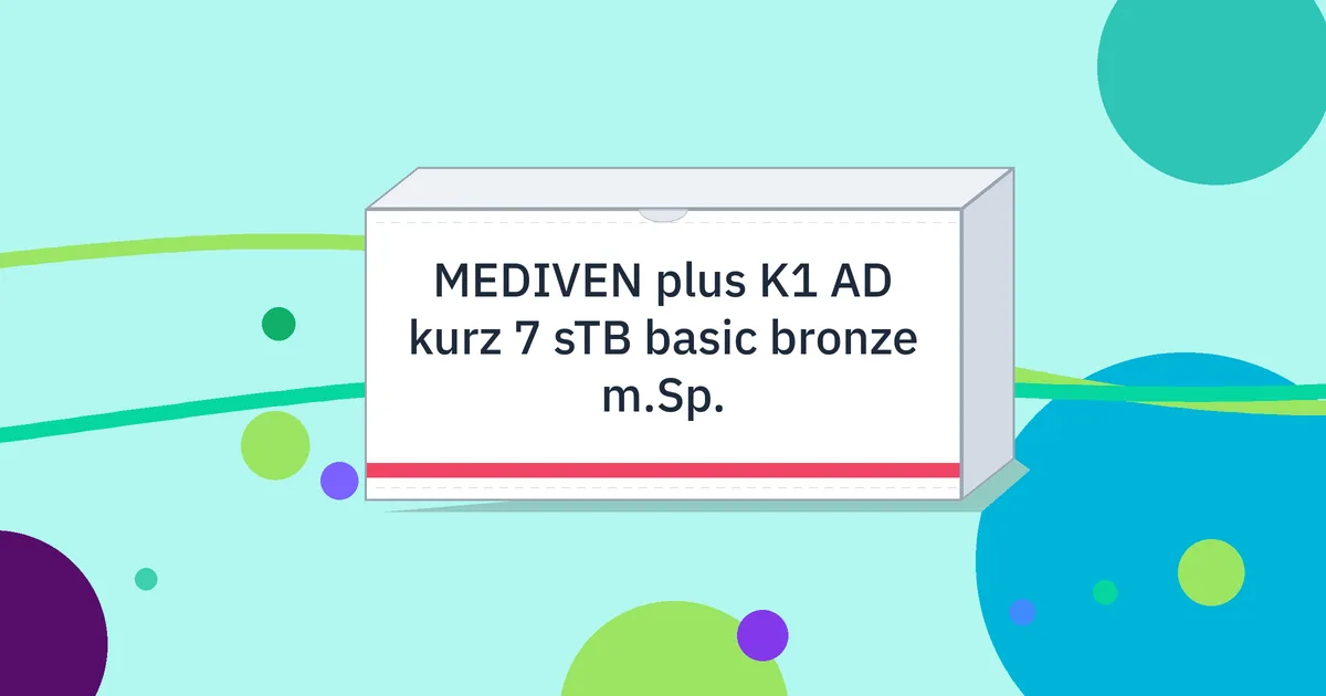 Symbolbild: Packung mit der Aufschrift MEDIVEN plus K1 AD kurz 7 sTB basic bronze m.Sp. (PZN 15047361) – Verfügbarkeit und Bezug in Apotheken in Frankfurt am Main