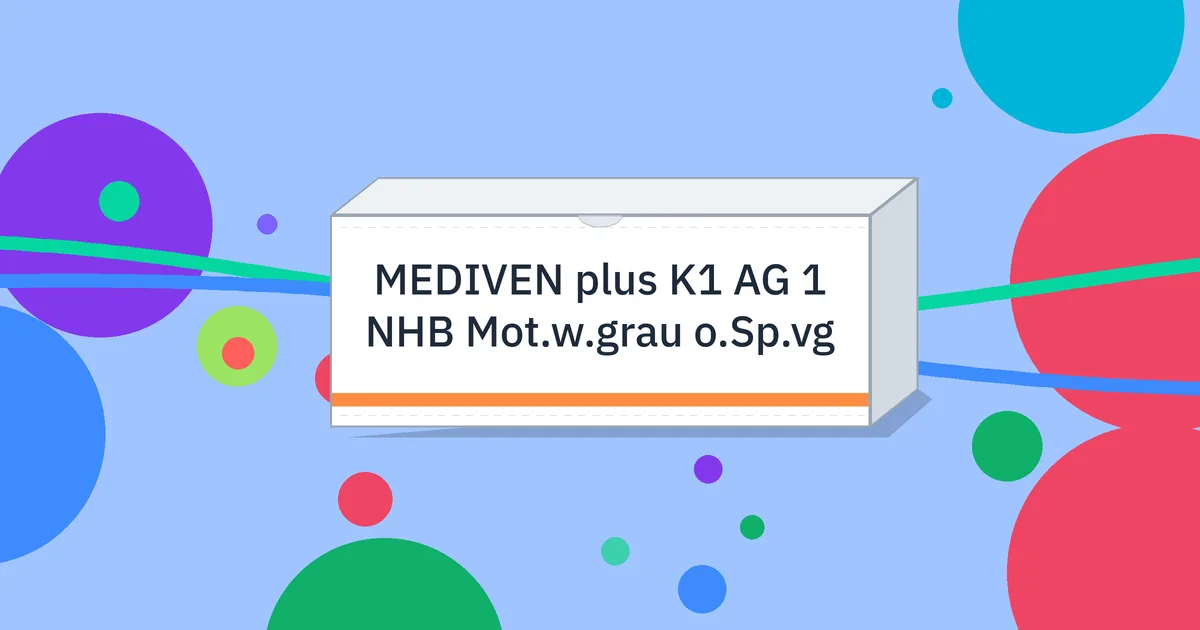 Symbolbild: Packung mit der Aufschrift MEDIVEN plus K1 AG 1 NHB Mot.w.grau o.Sp.vg (PZN 18941588) – Verfügbarkeit und Bezug in Apotheken in Frankfurt am Main