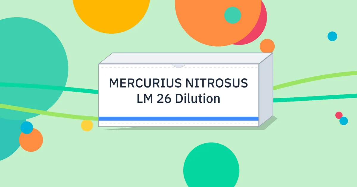 Symbolbild: Packung mit der Aufschrift MERCURIUS NITROSUS LM 26 Dilution (PZN 12952415) – Verfügbarkeit und Bezug in Apotheken in Frankfurt am Main