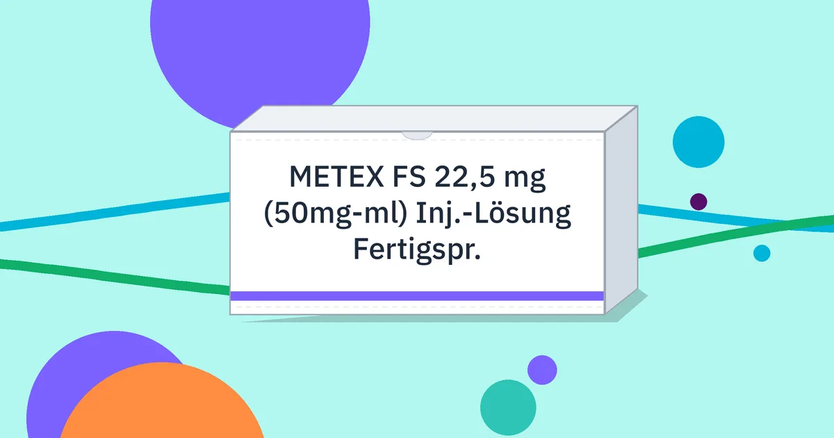 Symbolbild: Packung mit der Aufschrift METEX FS 22,5 mg (50mg-ml) Inj.-Lösung Fertigspr. (PZN 07567632) – Verfügbarkeit und Bezug in Apotheken in Frankfurt am Main