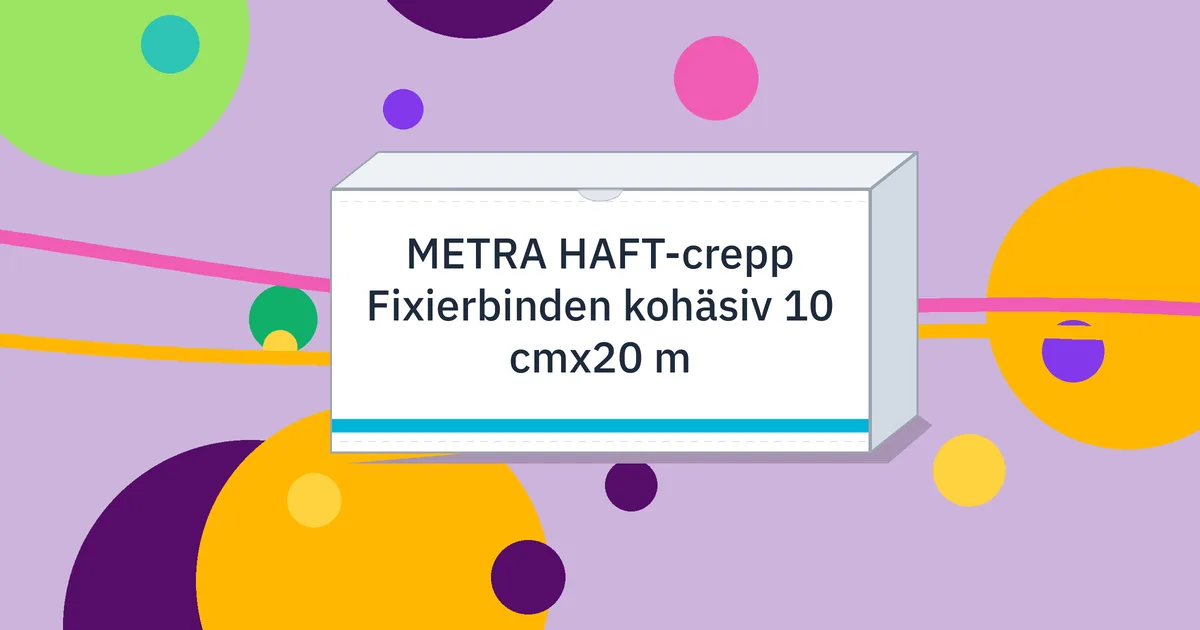 Symbolbild: Packung mit der Aufschrift METRA HAFT-crepp Fixierbinden kohäsiv 10 cmx20 m (PZN 07772361) – Verfügbarkeit und Bezug in Apotheken in Frankfurt am Main