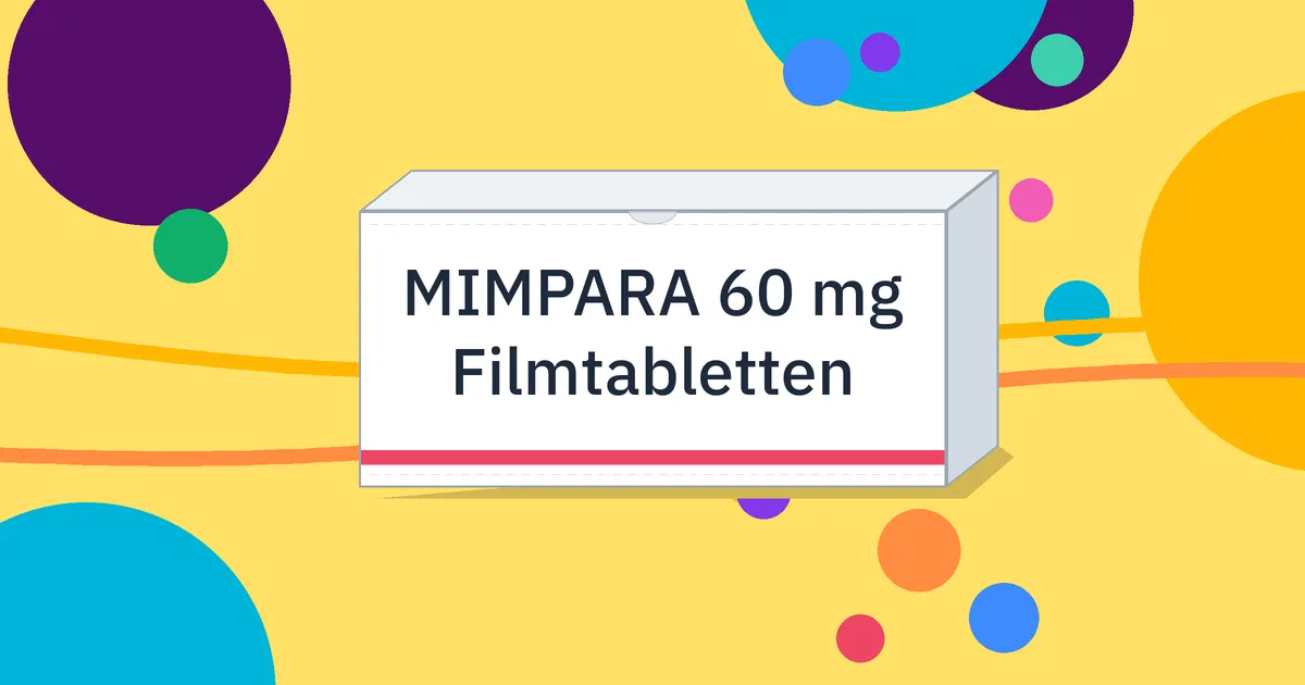 Symbolbild: Packung mit der Aufschrift MIMPARA 60 mg Filmtabletten (PZN 06414553) – Verfügbarkeit und Bezug in Apotheken in Frankfurt am Main