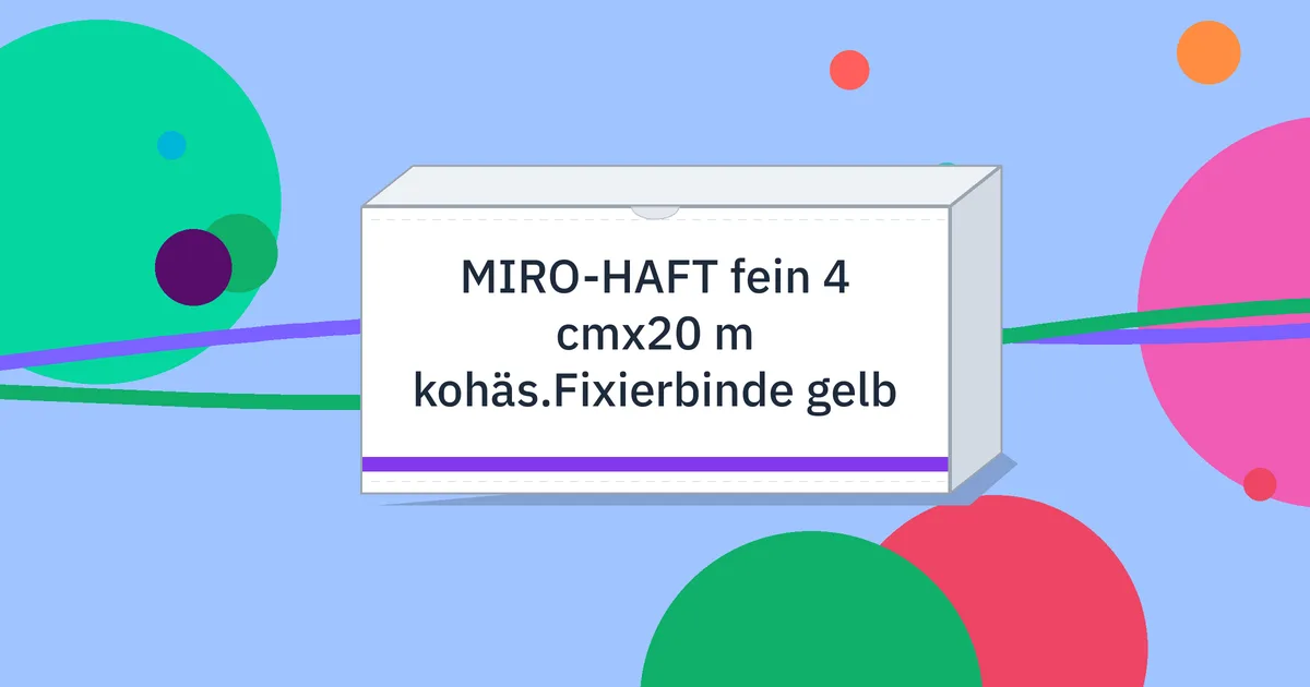 Symbolbild: Packung mit der Aufschrift MIRO-HAFT fein 4 cmx20 m kohäs.Fixierbinde gelb (PZN 17756920) – Verfügbarkeit und Bezug in Apotheken in Frankfurt am Main