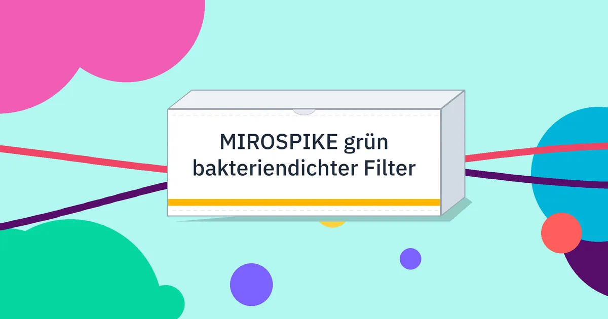 Symbolbild: Packung mit der Aufschrift MIROSPIKE grün bakteriendichter Filter (PZN 02350572) – Verfügbarkeit und Bezug in Apotheken in Frankfurt am Main