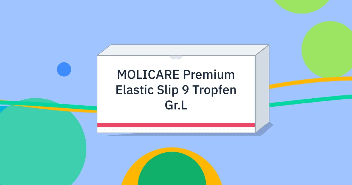 Symbolbild: Packung mit der Aufschrift MOLICARE Premium Elastic Slip 9 Tropfen Gr.L (PZN 14215313) – Verfügbarkeit und Bezug in Apotheken in Frankfurt am Main