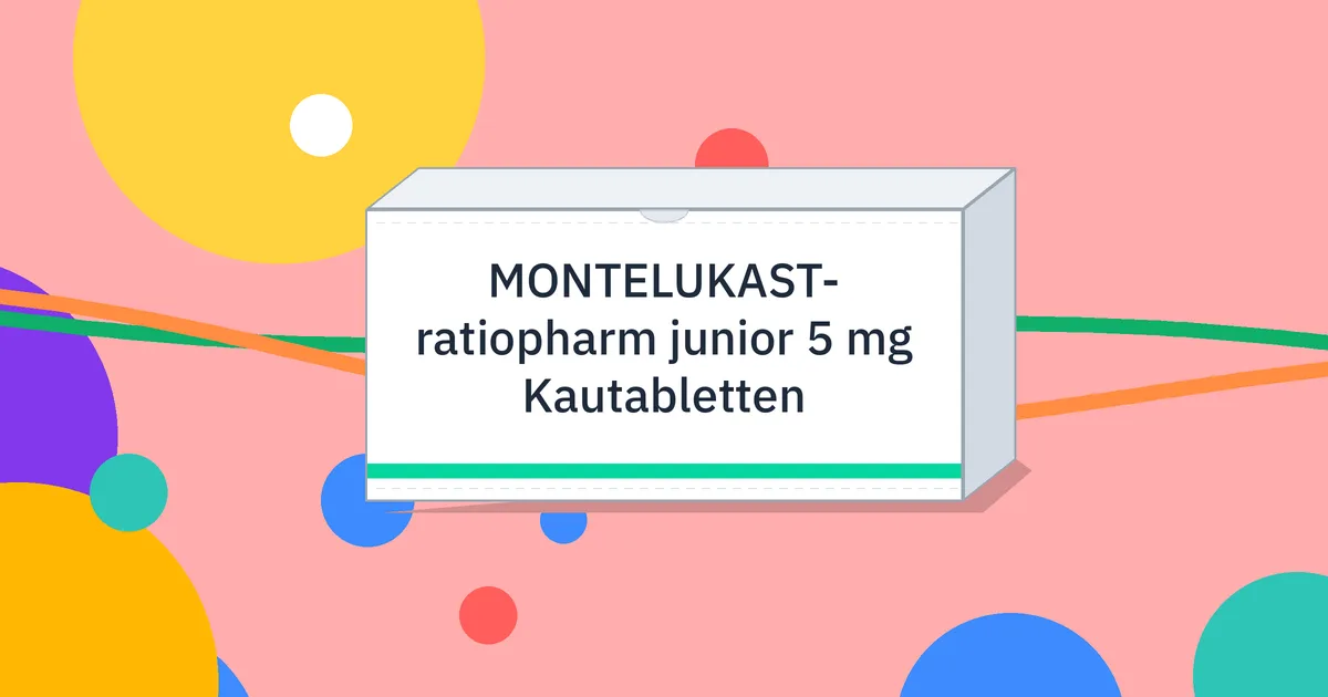 Symbolbild: Packung mit der Aufschrift MONTELUKAST-ratiopharm junior 5 mg Kautabletten (PZN 09326281) – Verfügbarkeit und Bezug in Apotheken in Frankfurt am Main