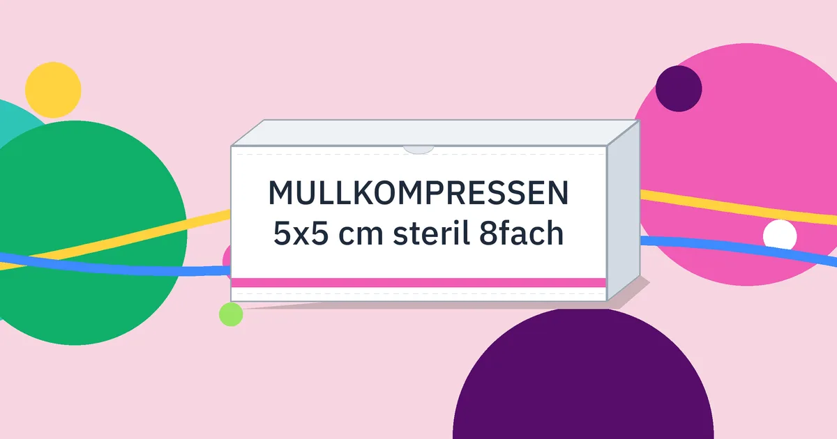 Symbolbild: Packung mit der Aufschrift MULLKOMPRESSEN 5x5 cm steril 8fach (PZN 02773775) – Verfügbarkeit und Bezug in Apotheken in Frankfurt am Main