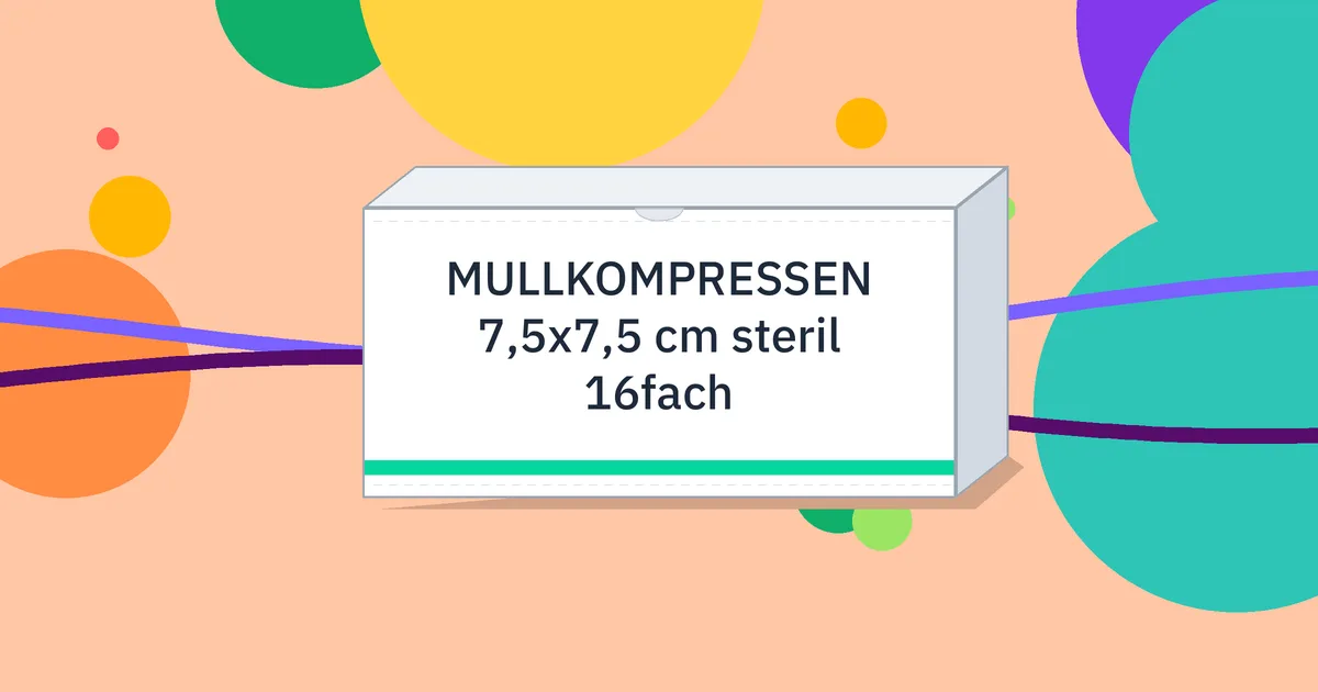 Symbolbild: Packung mit der Aufschrift MULLKOMPRESSEN 7,5x7,5 cm steril 16fach (PZN 00032945) – Verfügbarkeit und Bezug in Apotheken in Frankfurt am Main