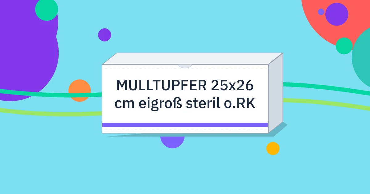 Symbolbild: Packung mit der Aufschrift MULLTUPFER 25x26 cm eigroß steril o.RK (PZN 13506818) – Verfügbarkeit und Bezug in Apotheken in Frankfurt am Main