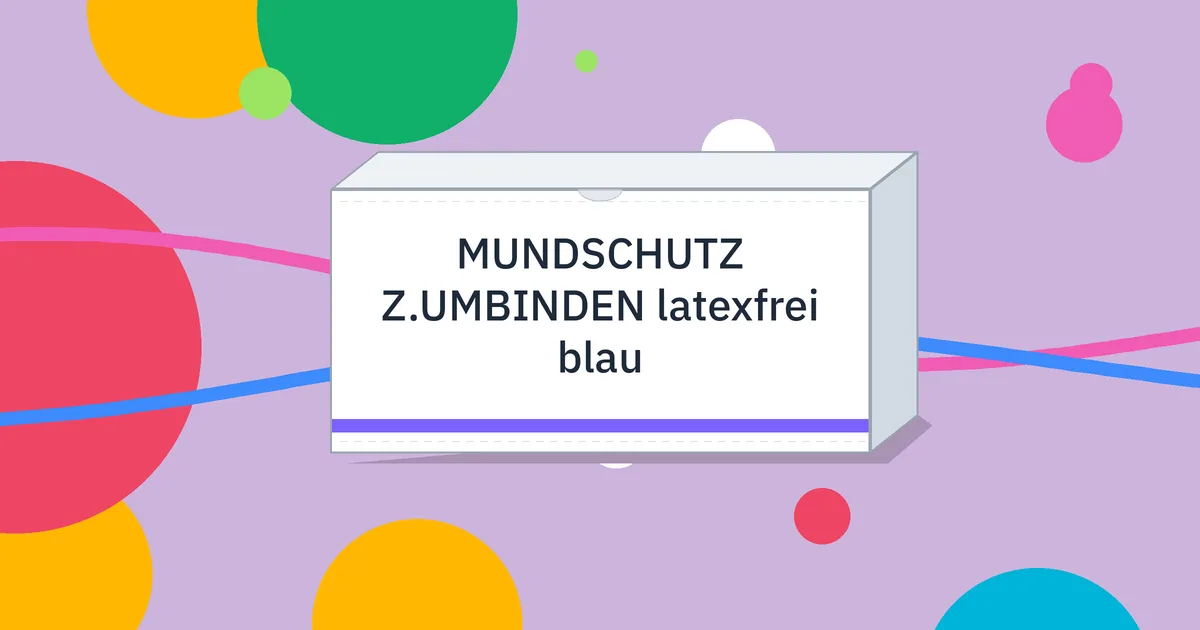 Symbolbild: Packung mit der Aufschrift MUNDSCHUTZ Z.UMBINDEN latexfrei blau (PZN 11266741) – Verfügbarkeit und Bezug in Apotheken in Frankfurt am Main