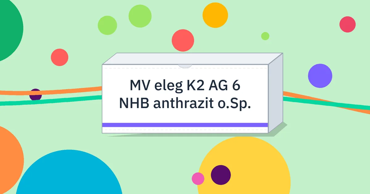 Symbolbild: Packung mit der Aufschrift MV eleg K2 AG 6 NHB anthrazit o.Sp. (PZN 15729764) – Verfügbarkeit und Bezug in Apotheken in Frankfurt am Main