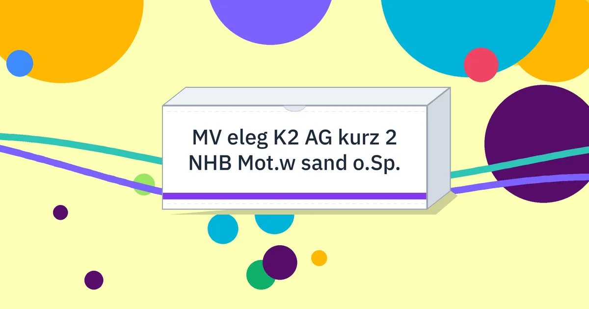 Symbolbild: Packung mit der Aufschrift MV eleg K2 AG kurz 2 NHB Mot.w sand o.Sp. (PZN 18927921) – Verfügbarkeit und Bezug in Apotheken in Frankfurt am Main