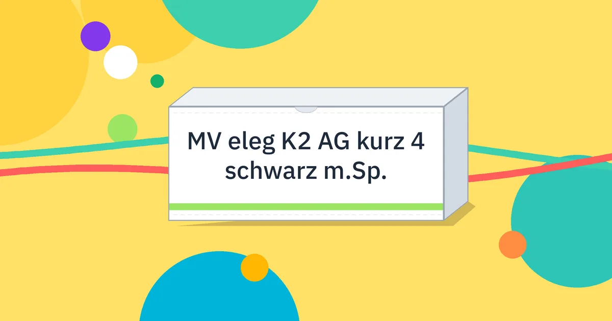 Symbolbild: Packung mit der Aufschrift MV eleg K2 AG kurz 4 schwarz m.Sp. (PZN 00318386) – Verfügbarkeit und Bezug in Apotheken in Frankfurt am Main