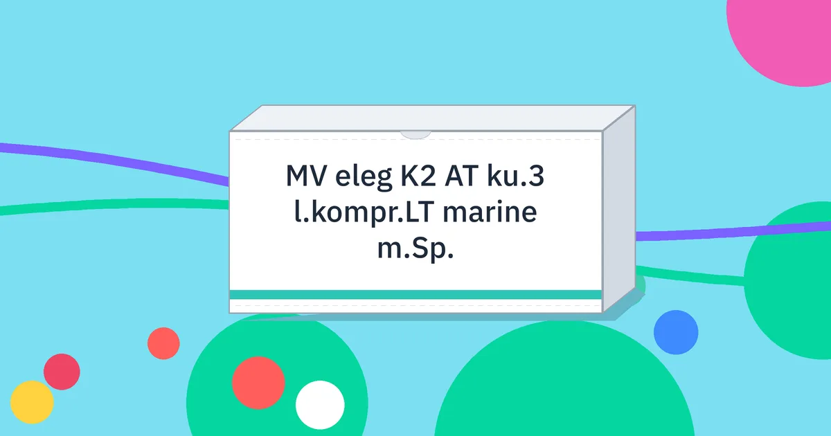 Symbolbild: Packung mit der Aufschrift MV eleg K2 AT ku.3 l.kompr.LT marine m.Sp. (PZN 15287763) – Verfügbarkeit und Bezug in Apotheken in Frankfurt am Main