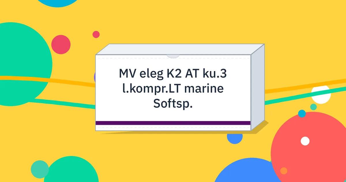 Symbolbild: Packung mit der Aufschrift MV eleg K2 AT ku.3 l.kompr.LT marine Softsp. (PZN 15287941) – Verfügbarkeit und Bezug in Apotheken in Frankfurt am Main