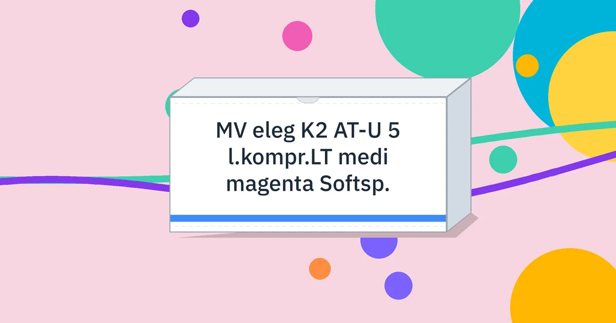 Symbolbild: Packung mit der Aufschrift MV eleg K2 AT-U 5 l.kompr.LT medi magenta Softsp. (PZN 15289868) – Verfügbarkeit und Bezug in Apotheken in Frankfurt am Main
